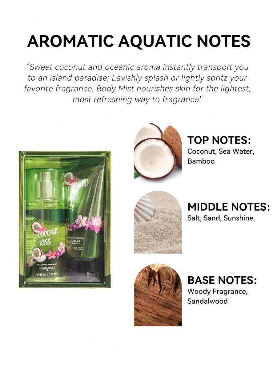 2Pcs Gift Set Women'S Body Mist+ Body Lotion, Coconut Kiss Fruity ...