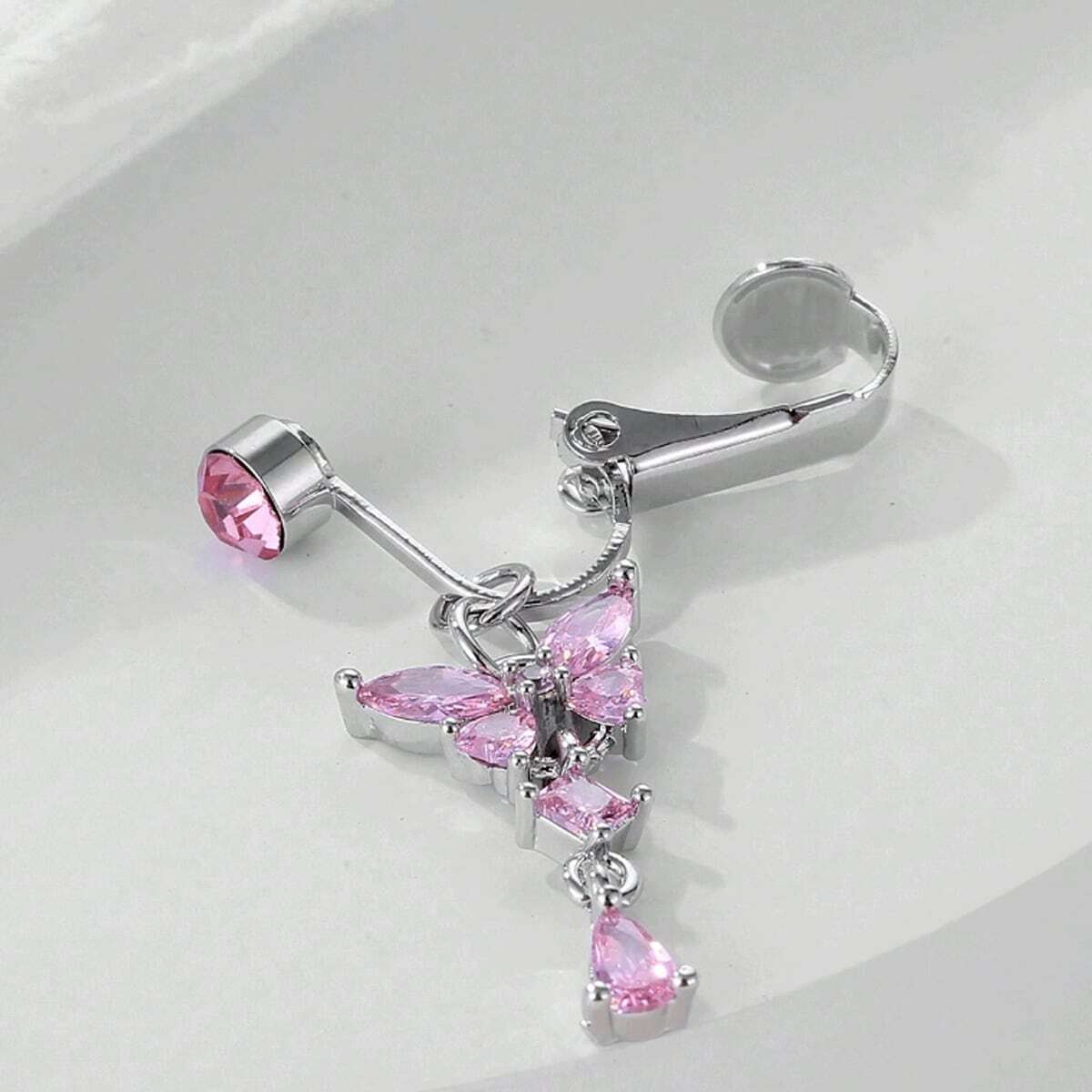 Non-Piercing Pink Butterfly Fake Belly Piercing Butterfly Clip On ...