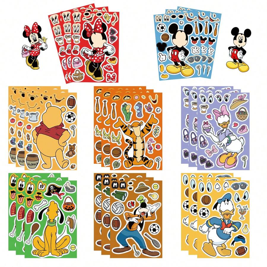 Disney 8 Sheets Mickeys Children Puzzle Stickers Make-A-Face Funny ...