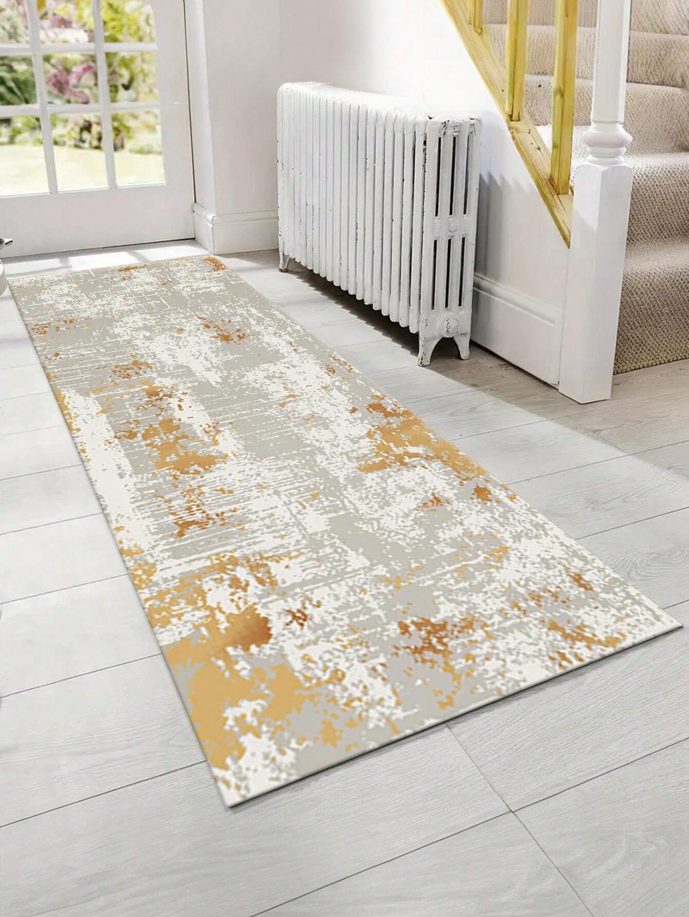 1pc Grey & Gold Modern Minimalist Style Crystal Velvet Hallway Carpet ...
