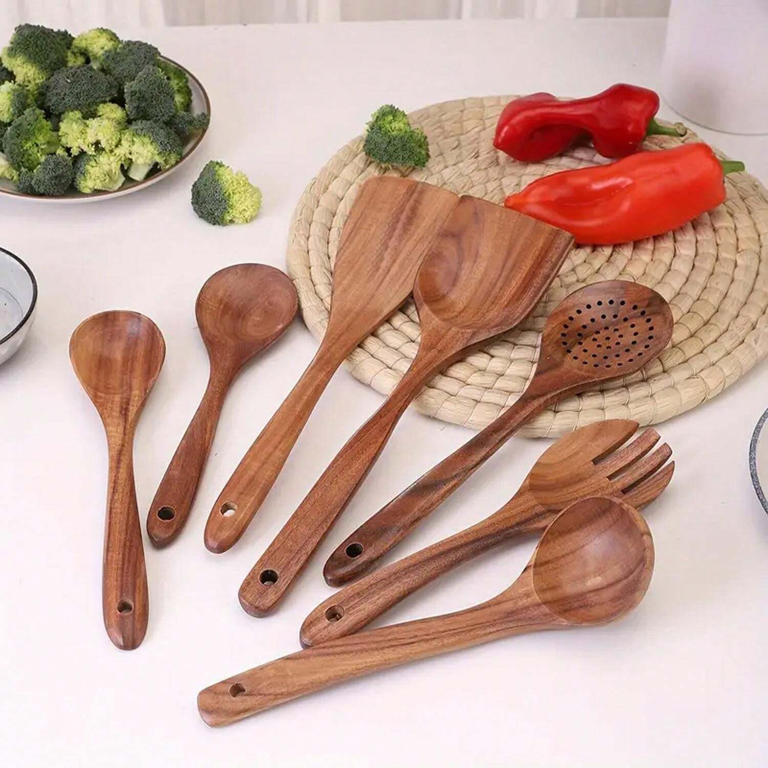 7pcs Wooden Spoons For Cooking - Wooden Utensils Set - Wooden Kitchen ...