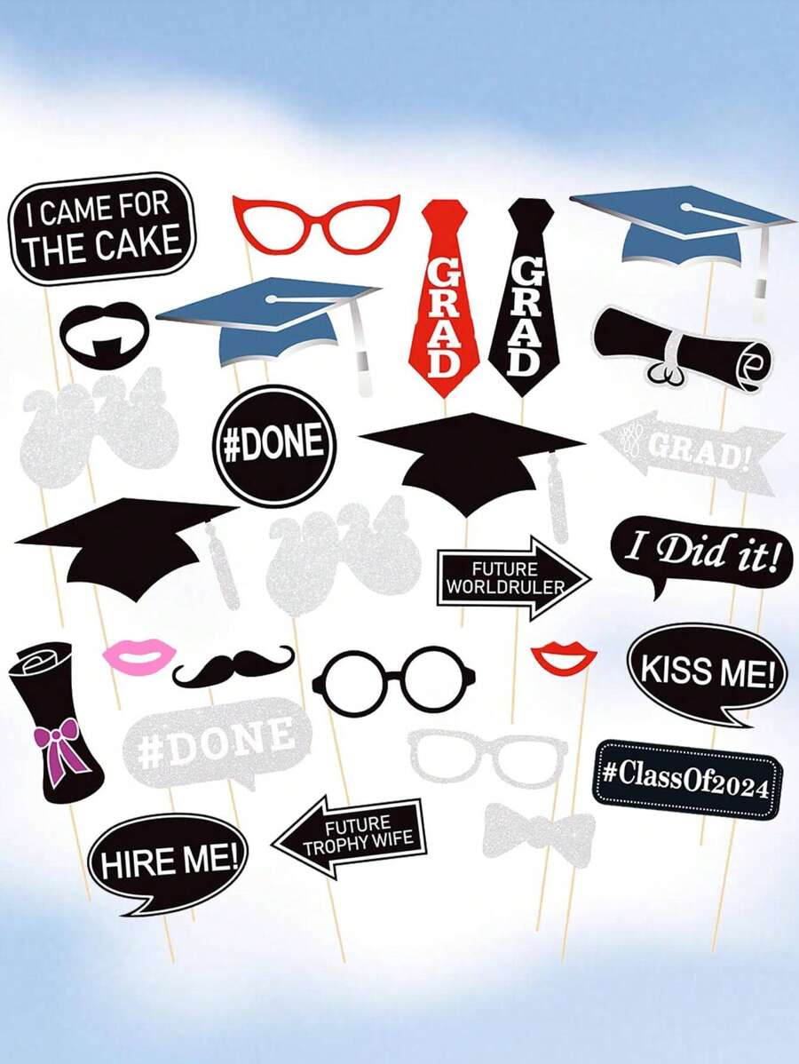 28pcs/Set 2024 New Graduation Themed Funny Handheld Photo Booth Props ...