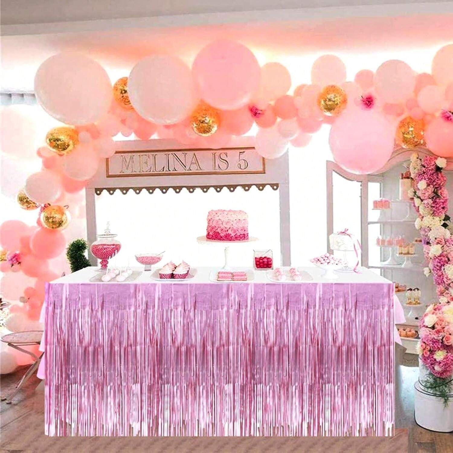 6 Pack Pink Foil Fringe Table Skirts, Tinsel Table Skirt Streamers ...