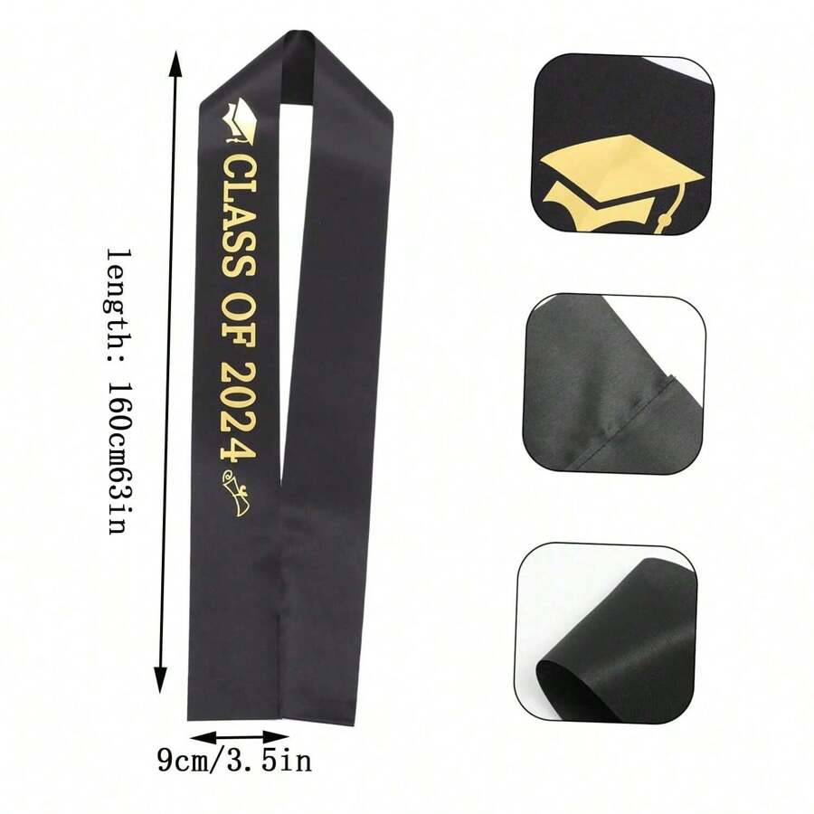 10pcs Black Senior 2024 Satin Sash With Gold Printing Letters - Finally ...