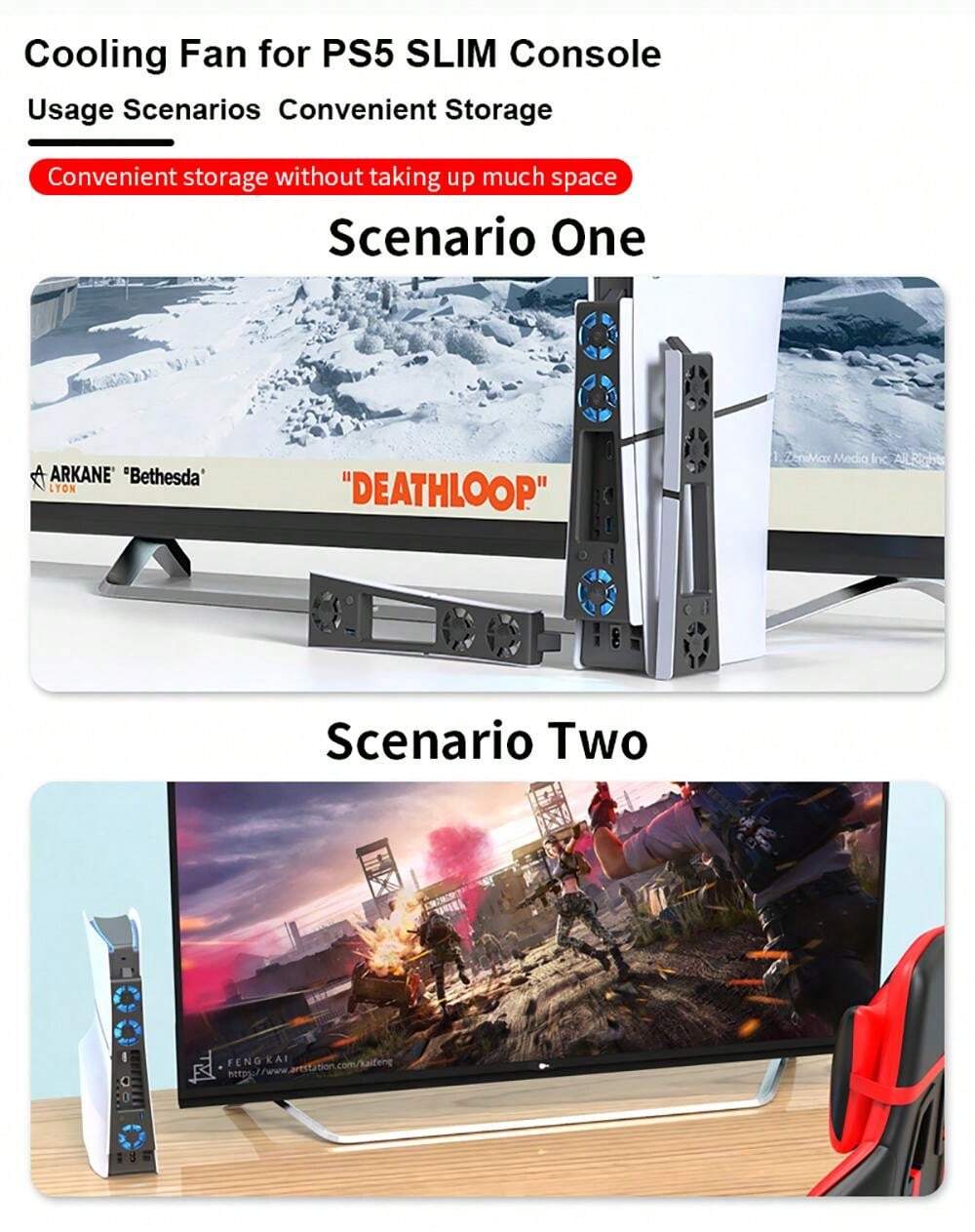 TOPWOLF USB COOLING FAN FOR PS 5 SLIM CONSOLE Ps 5 Cooling Fan Built-In ...