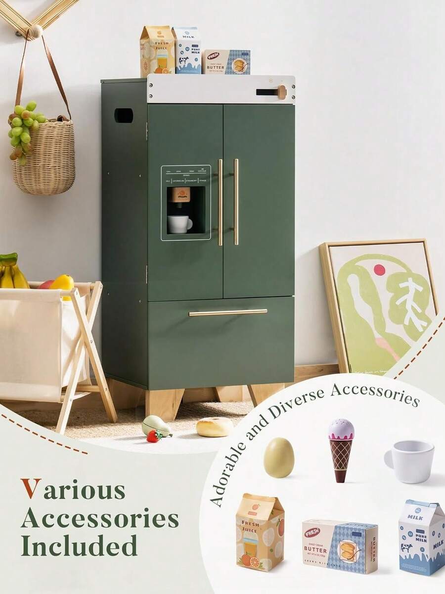 Robotime Wooden Toy Fridge - Play Kitchen Set With Accessories, Kitchen ...