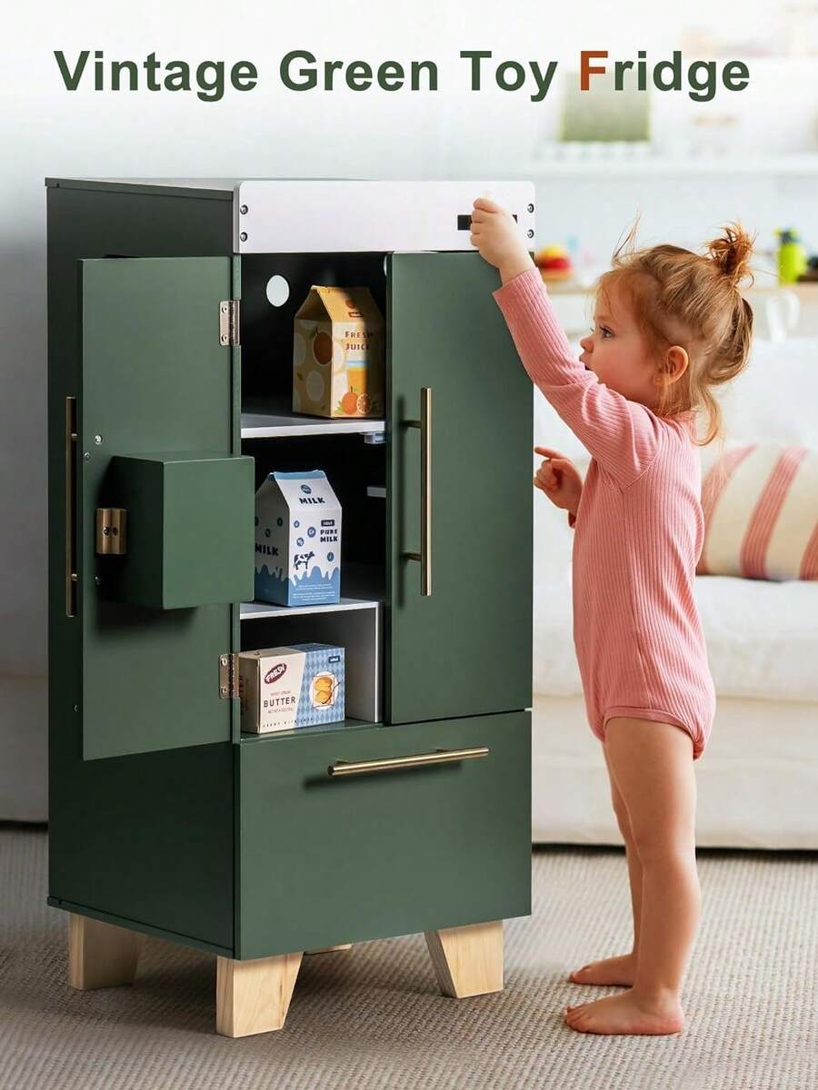 Robotime Wooden Toy Fridge - Play Kitchen Set With Accessories, Kitchen ...