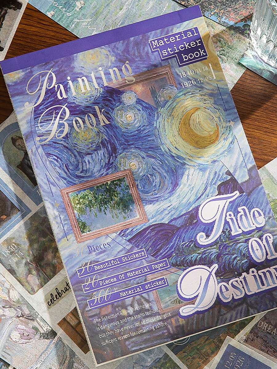 50sheets Oil Painting Style Sticker Book,Etro Die-Cut Sticker Self ...