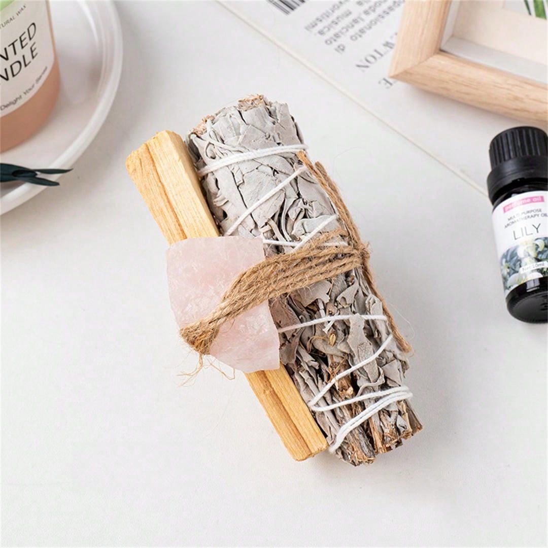 1pc California White Sage, Peruvian Palo Santo & Crystal Raw Stone ...