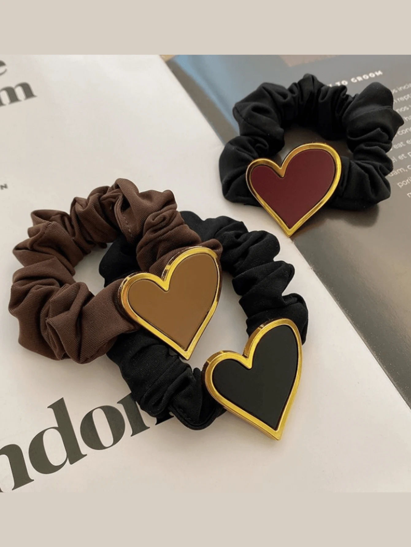 3pcs Alloy Fabric Hair Accessories Heart Large Intestine Hair Ring Net ...