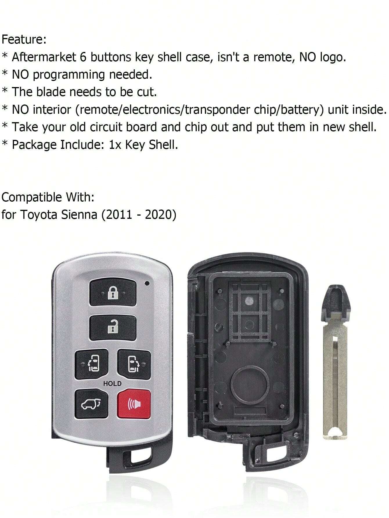 Smart Remote Car Key Fob Case Shell Cover Replacement Uncut Blade 6 ...