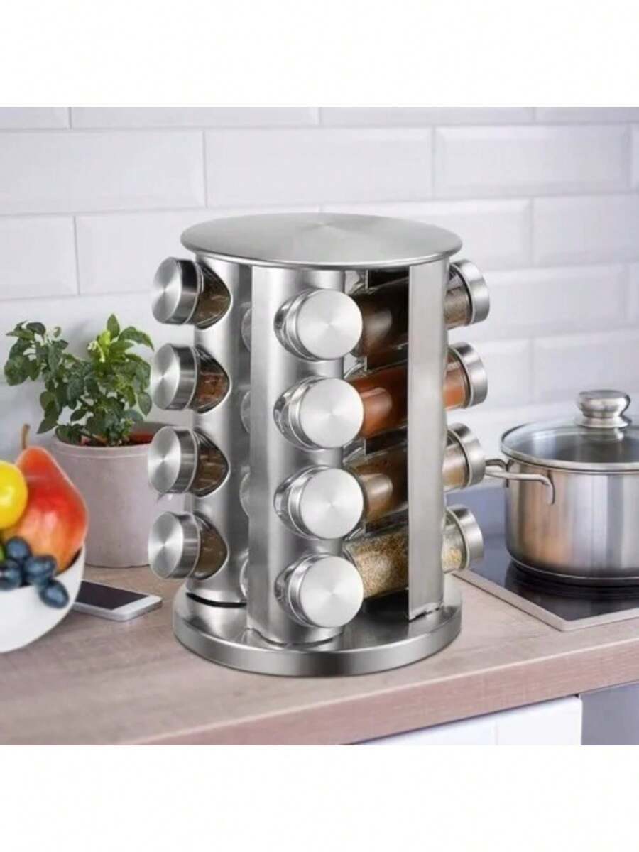 Spice Rack Organizer Round Glass Jars Resistant Rotating Organizer Rack ...