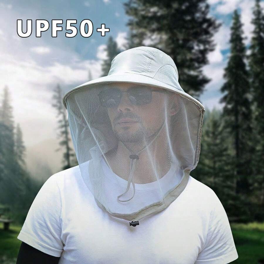 1pc Men's Bucket Hat With Net Mesh, Summer Anti-Mosquito Insect Sun ...