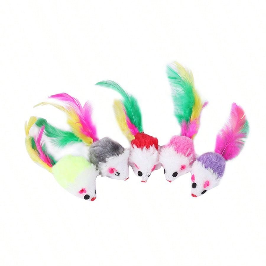 A Random Play Cat Color Tail Fuzzy Little Mouse Cat Toys Realistic ...