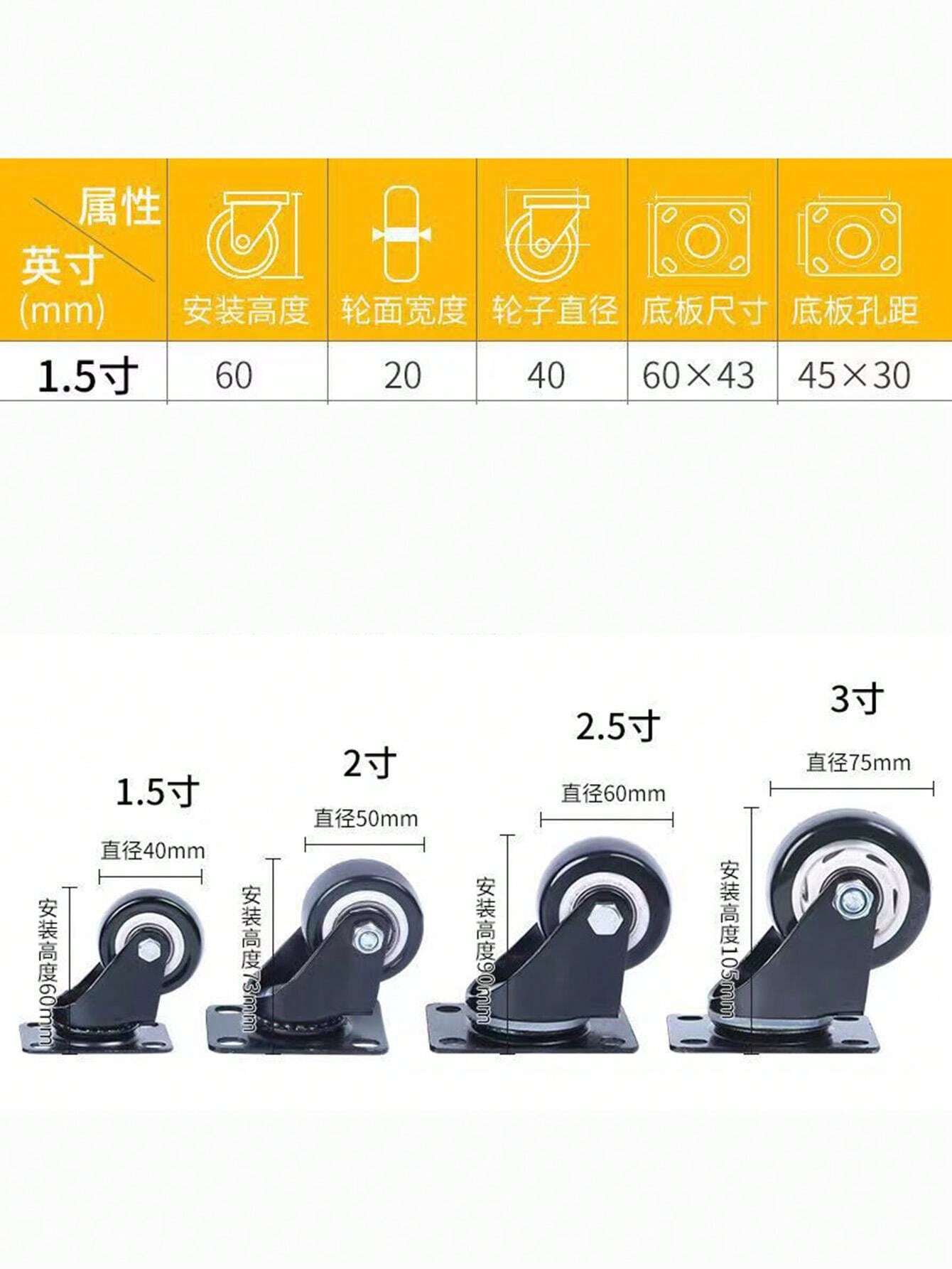 1pc 1.5 Inch Fixed Castor Wheel, Swivel Wheel, Brake Wheel. Load ...