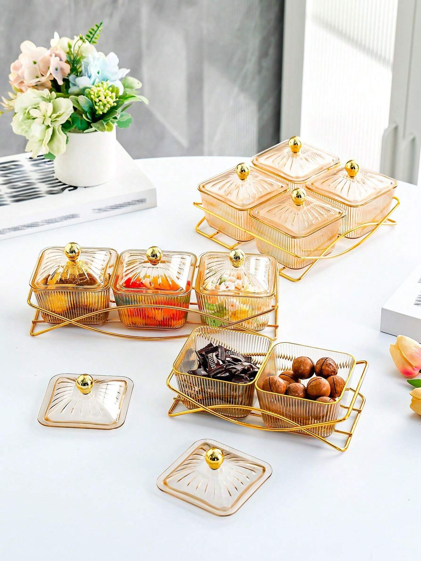 Acrylic Home Living Room Snack Fruit Plate With Dividers And Rack ...