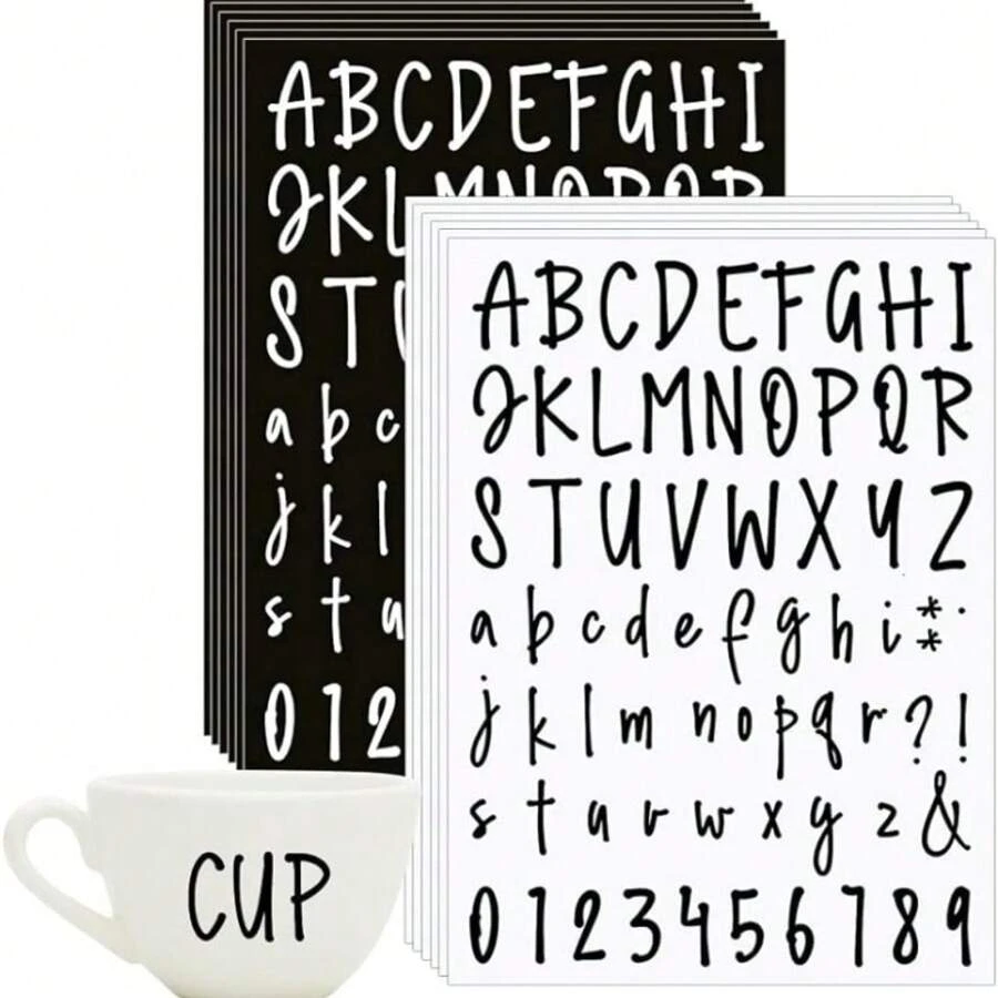 12 Sheets Handwritten Floral Vinyl Decals With 26 Alphabets, Numbers ...