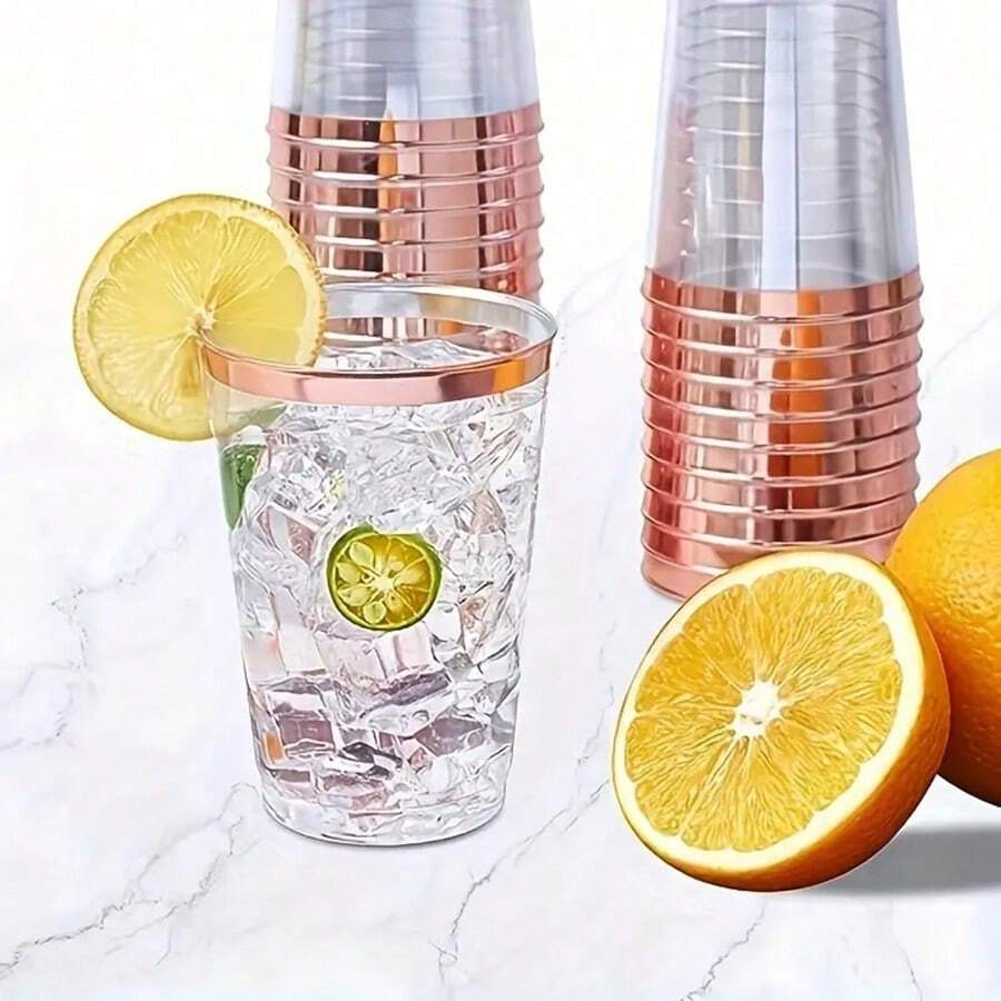 25pcs Golden Edge Airline Style Plastic Drinking Cups - Hard Plastic ...