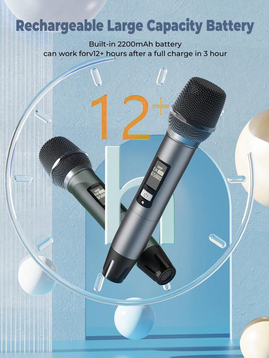 JYX Wireless Microphones, Professional UHF Dual Microphones For Karaoke, Wireless Dynamic ...