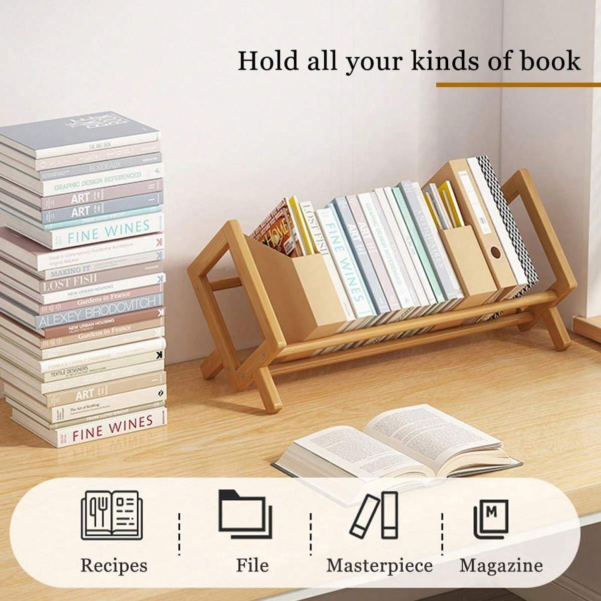 Wood Tilting Bookcase In Living Room/Home/Office, Desktop Book Shelf ...