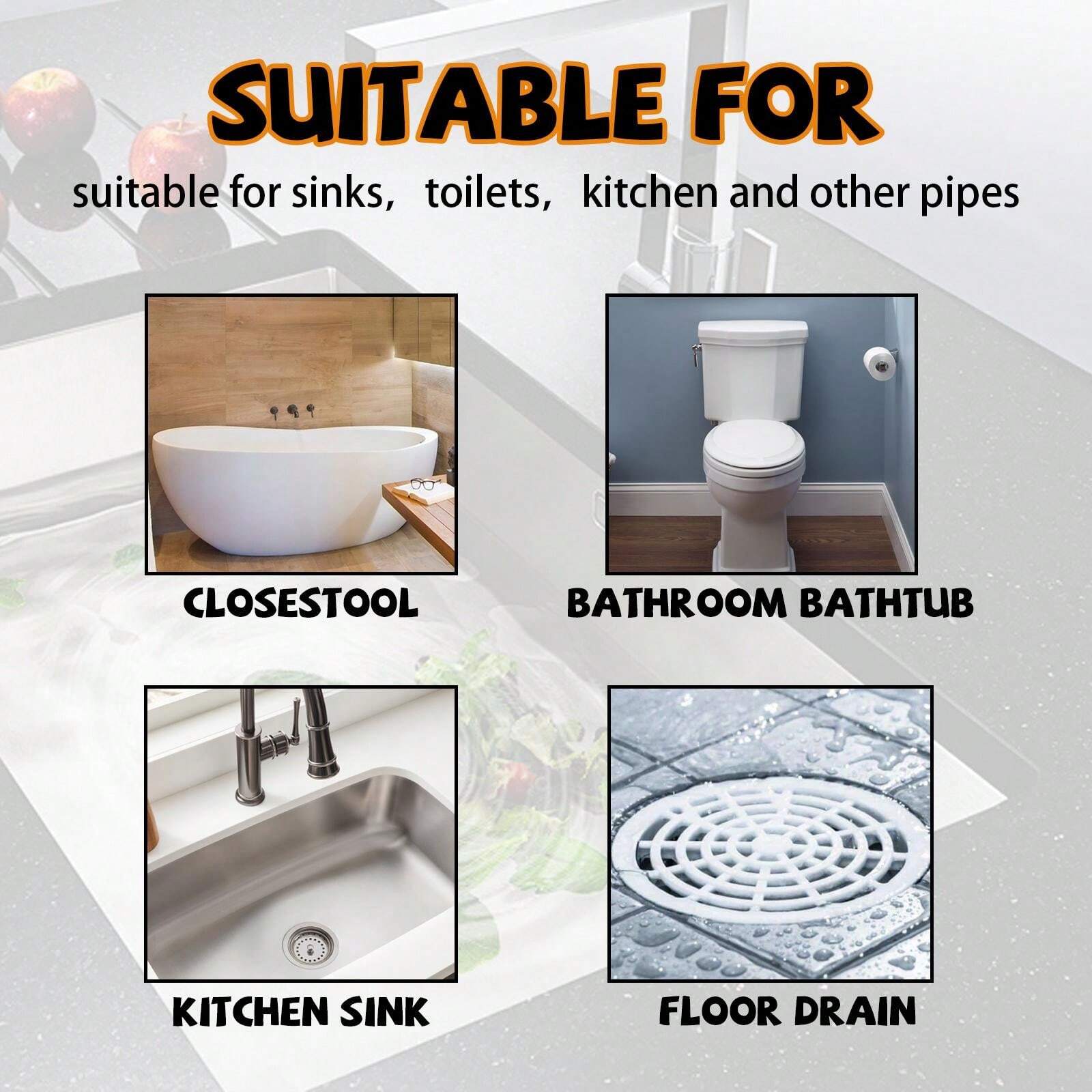 Powerful Drain Cleaner, Quickly Dissolves Grease In Sewer Pipes, Kitchen Sink, Toilet, Floor ...