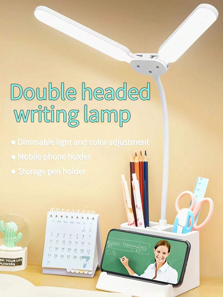 1pc Double Head Eye-Care Writing Desk Lamp For Dorm Home Office With ...