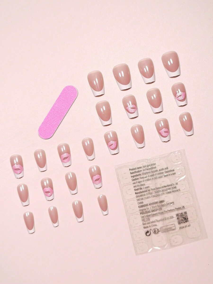 24pcs Short Style Natural Lip Print, Hickey Texture, Glittery ...