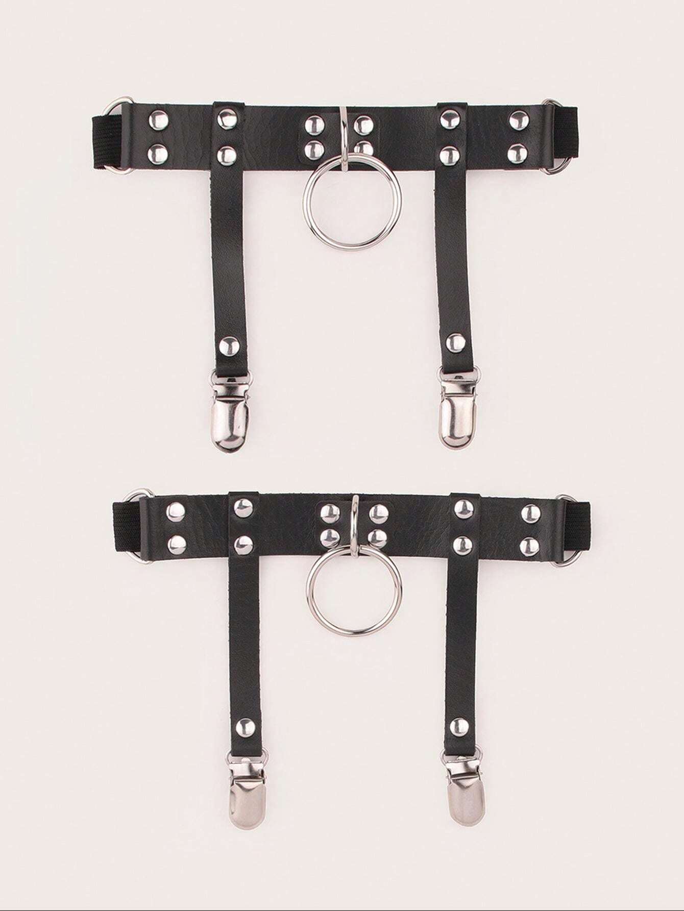 1pair Punk Style Women Garter Belt Clip, Faux Leather & Metallic Finish ...