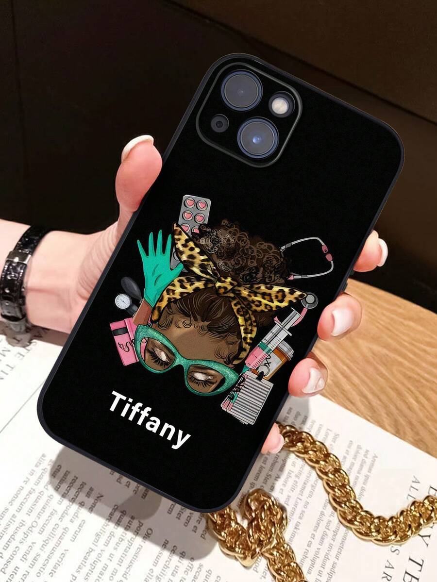 1pc Custom Name Nurse Phone Case, Personalized Black Phone Case For ...