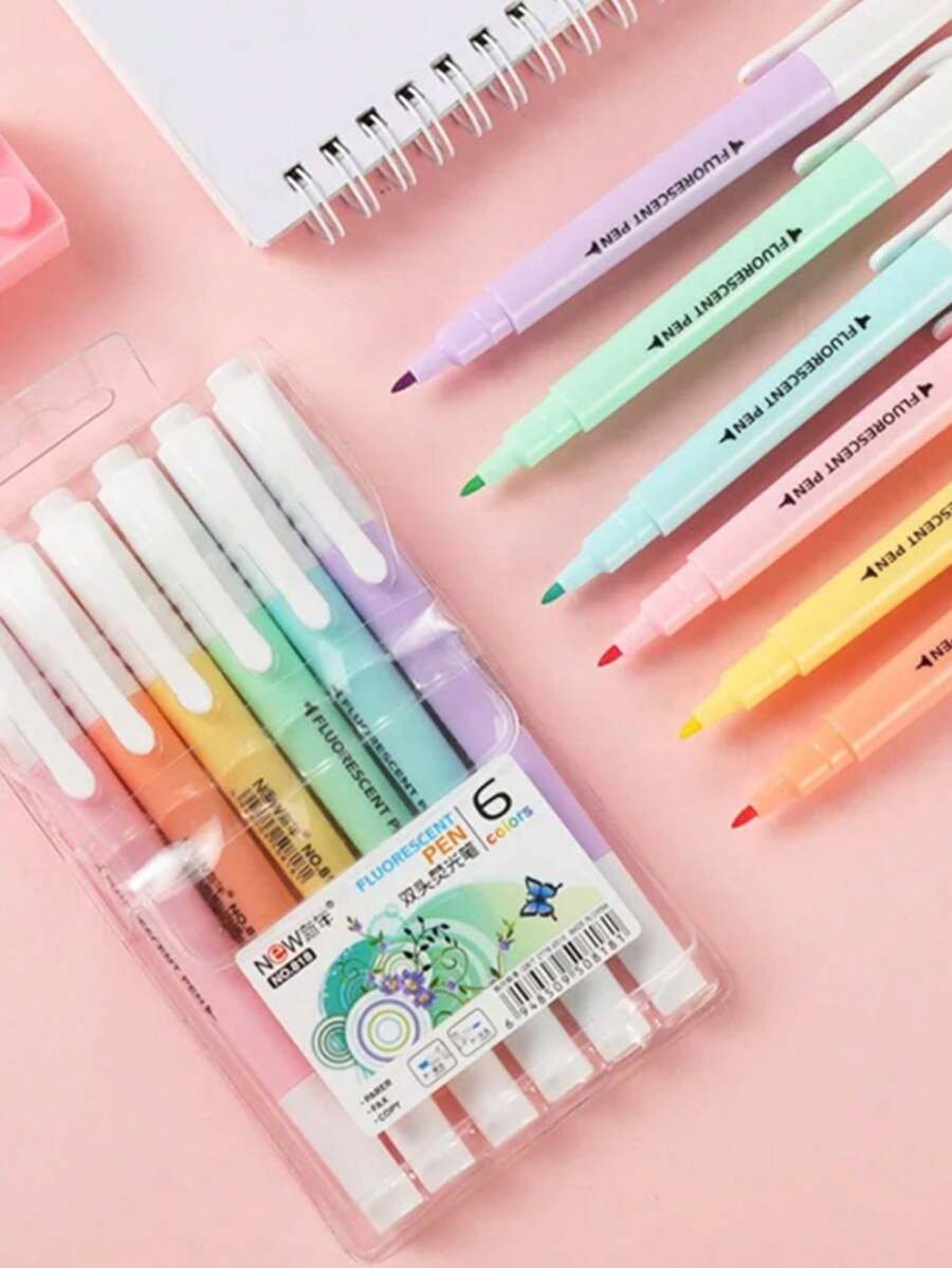 Ensemble De 6 Pièces Stylo Marqueur À Double Extrémité Fluorescent ...