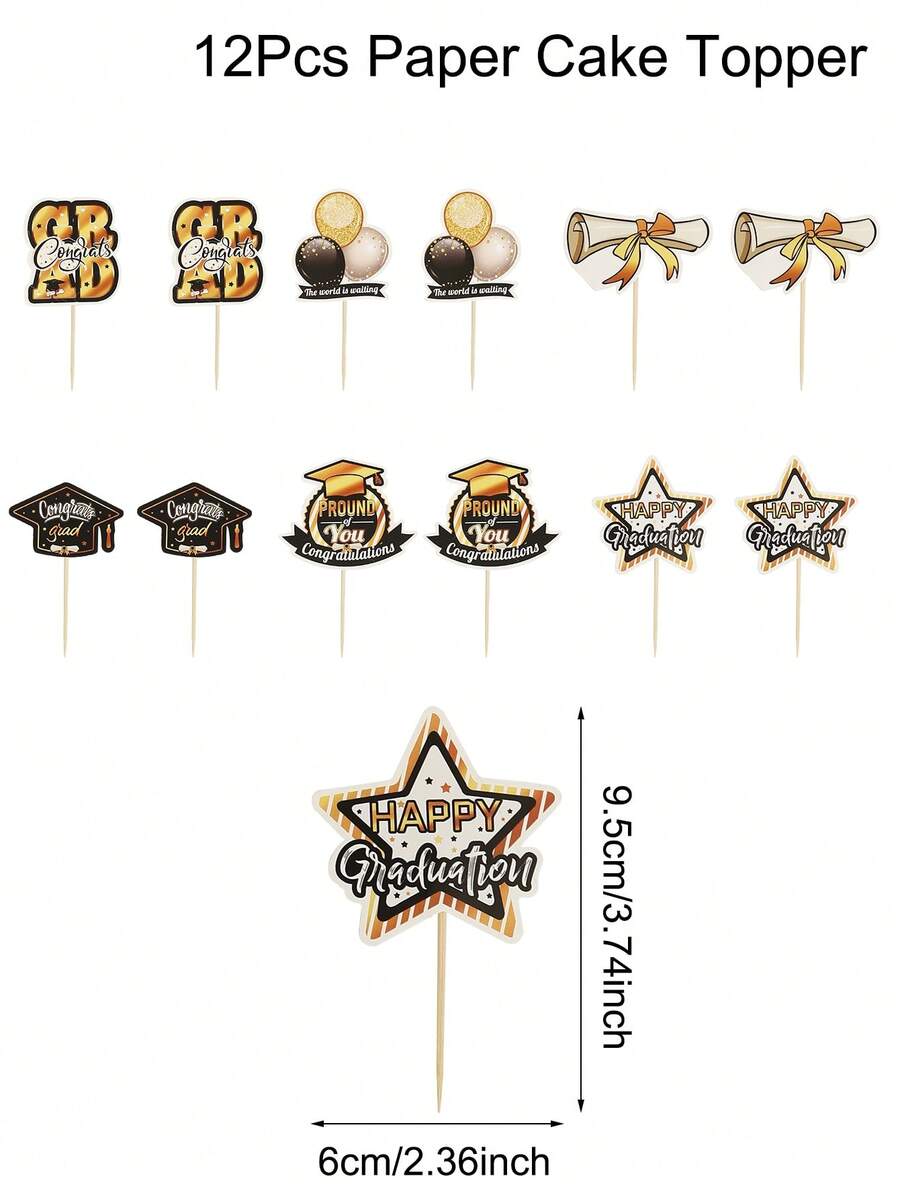 12pcs Graduation Cake Topper, Paper Cake Topper,Graduation Party ...