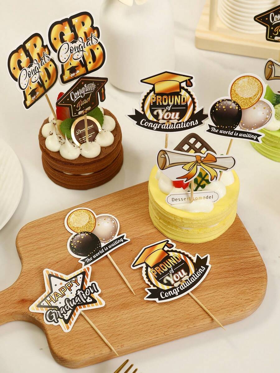 12pcs Graduation Cake Topper, Paper Cake Topper,Graduation Party ...