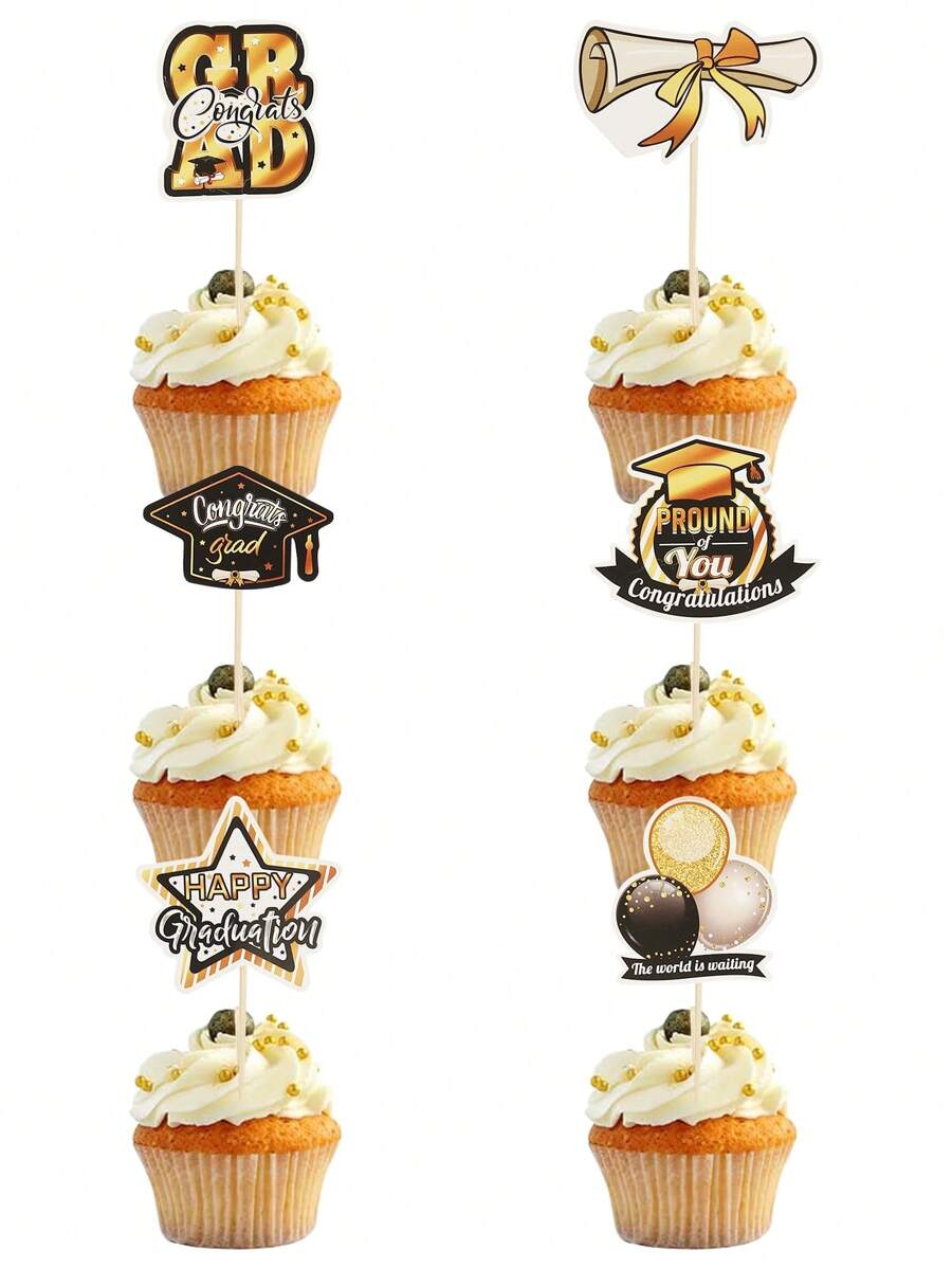 12pcs Graduation Cake Topper, Paper Cake Topper,Graduation Party ...
