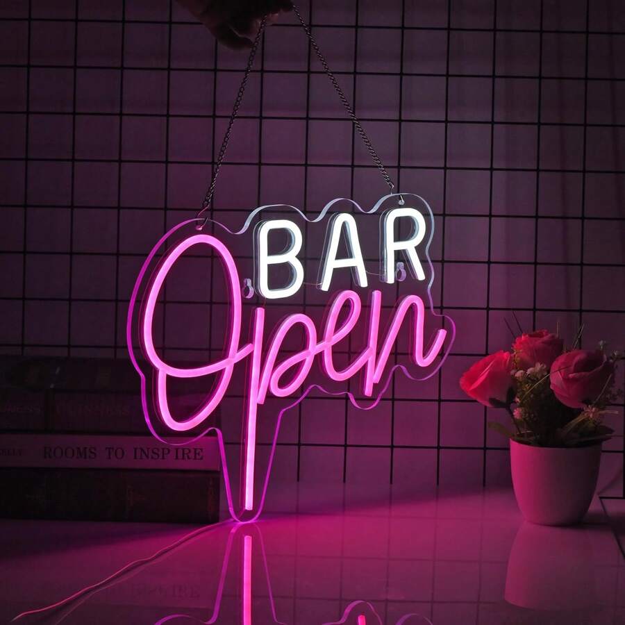 Bar Open Neon Sign Wall Decor With Dimmable Switch Led Art Beer Neon ...