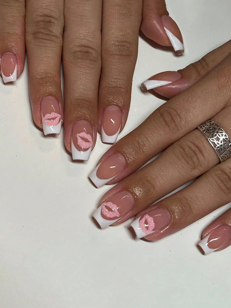 24pcs Short Style Natural Lip Print, Hickey Texture, Glittery ...