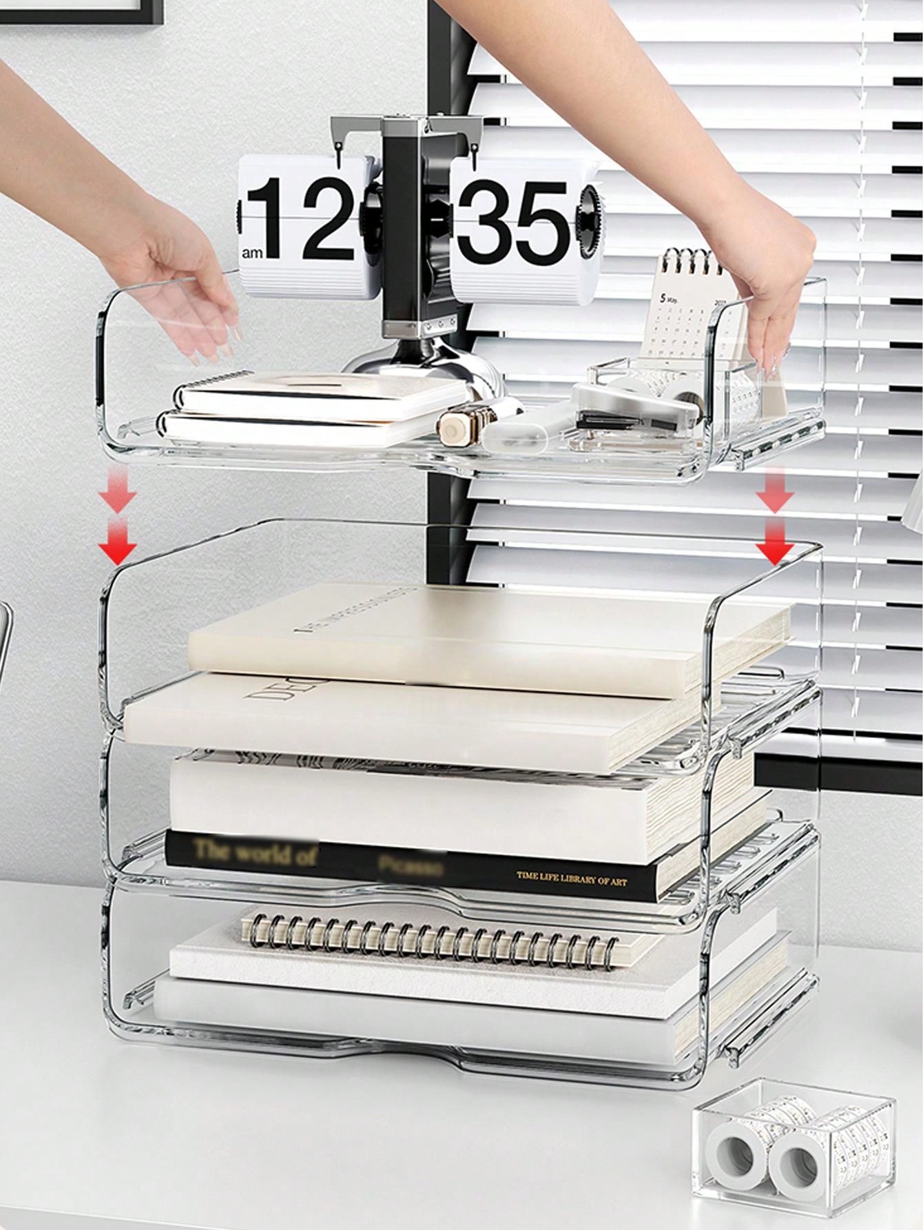 2pcs/Set Transparent Stackable Desktop File Storage Box And Magazine ...