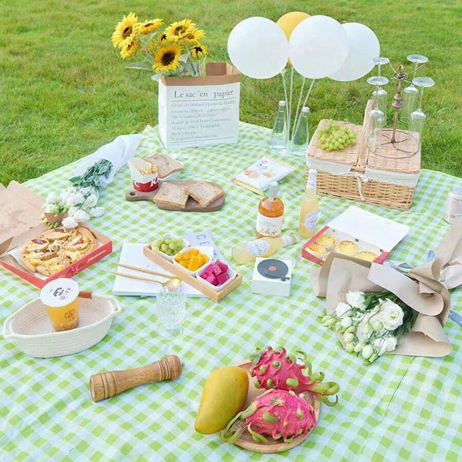 Yellow Checkered Picnic Mat, Suitable For Spring And Summer Outdoor ...