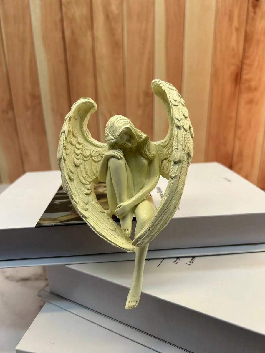 1pc Resin Angel Figurine With Large Wings And Elevated Leg As Home ...