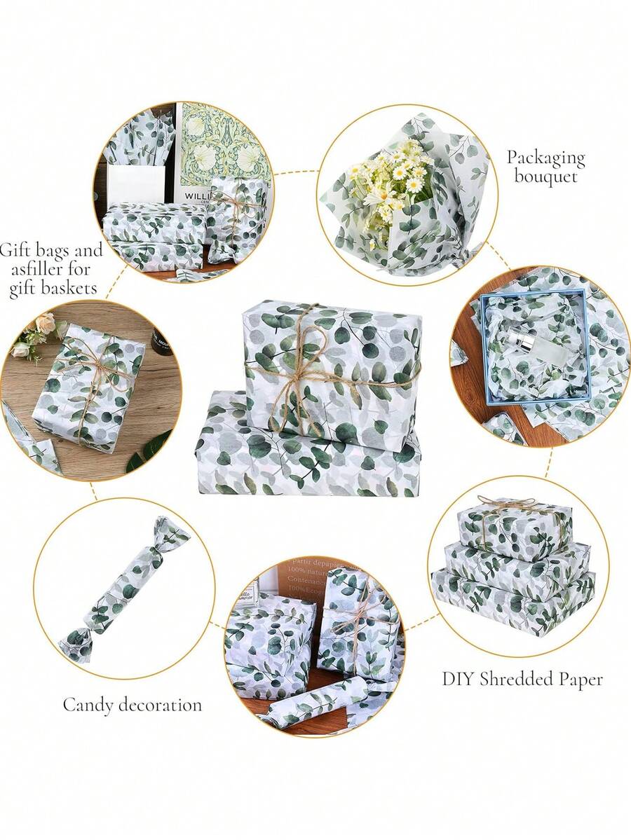 25pcs Leaf Pattern Tissue Paper, Green Plant Wrapping Paper For DIY ...