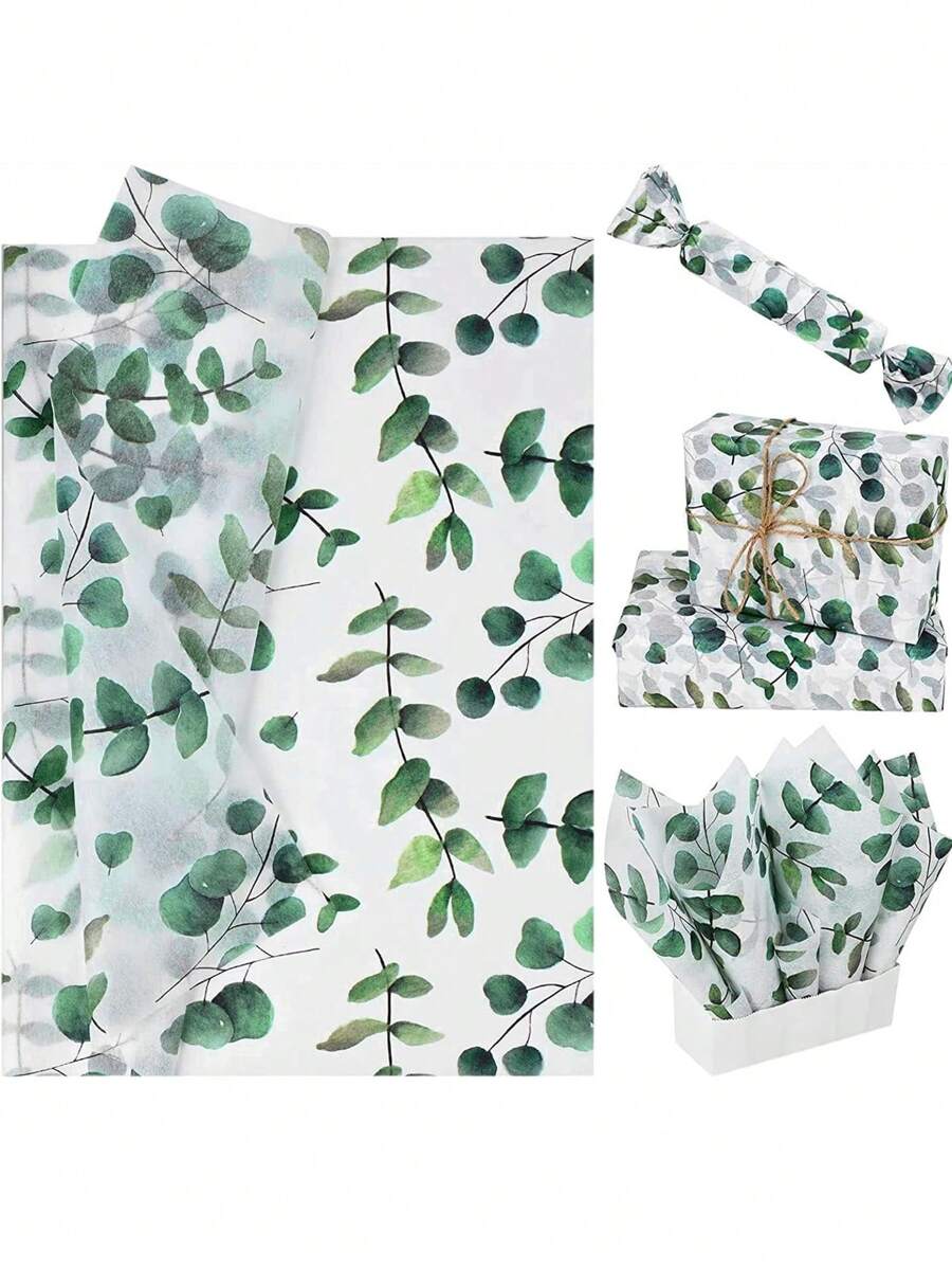 50pcs Leaf Pattern Gift Wrapping Tissue Paper, Plant-Based Packaging ...