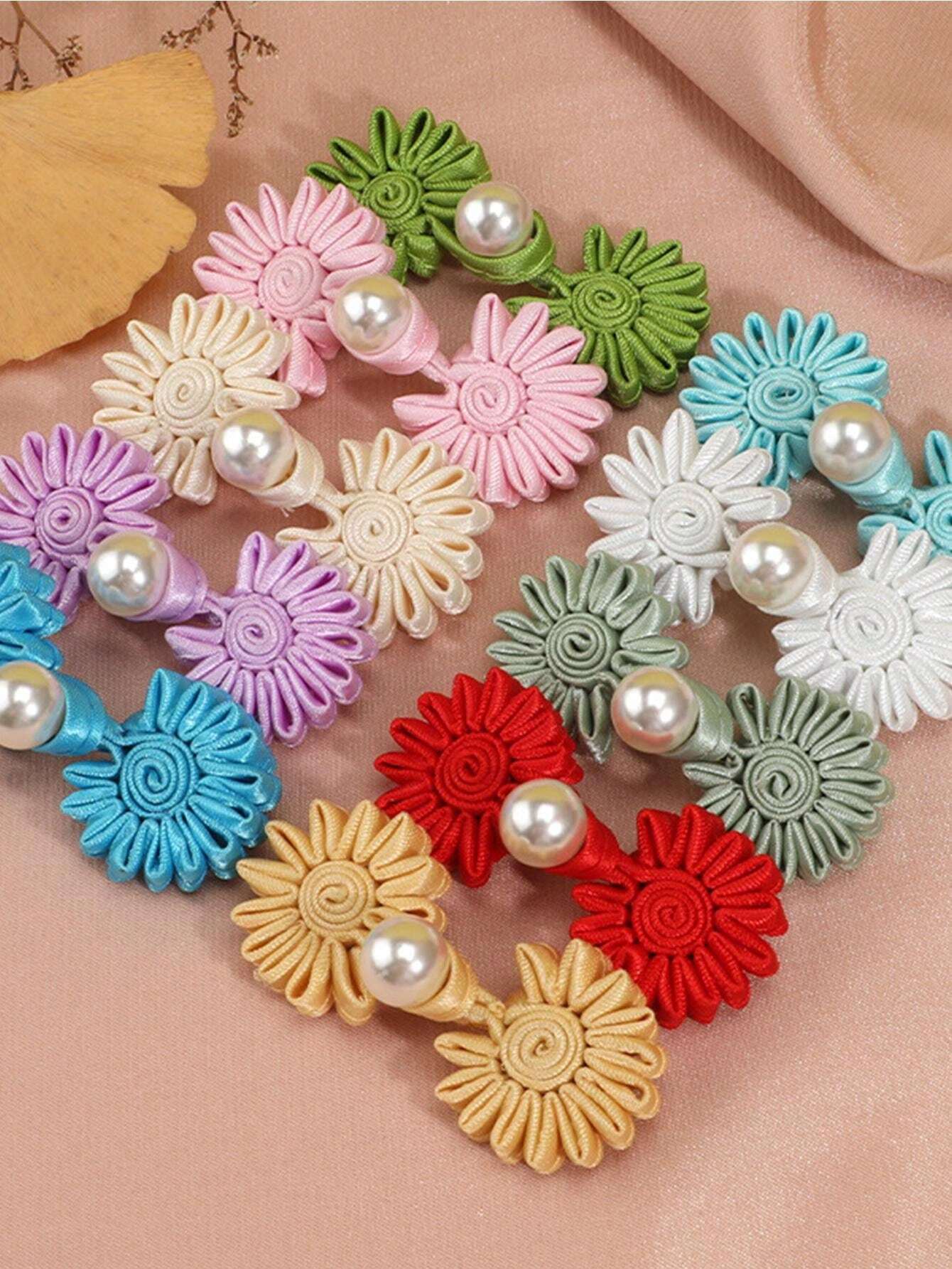 1pc Parel Zonnebloem Cheongsam Knop Met 2 Paar Lussen, Handgemaakte ...