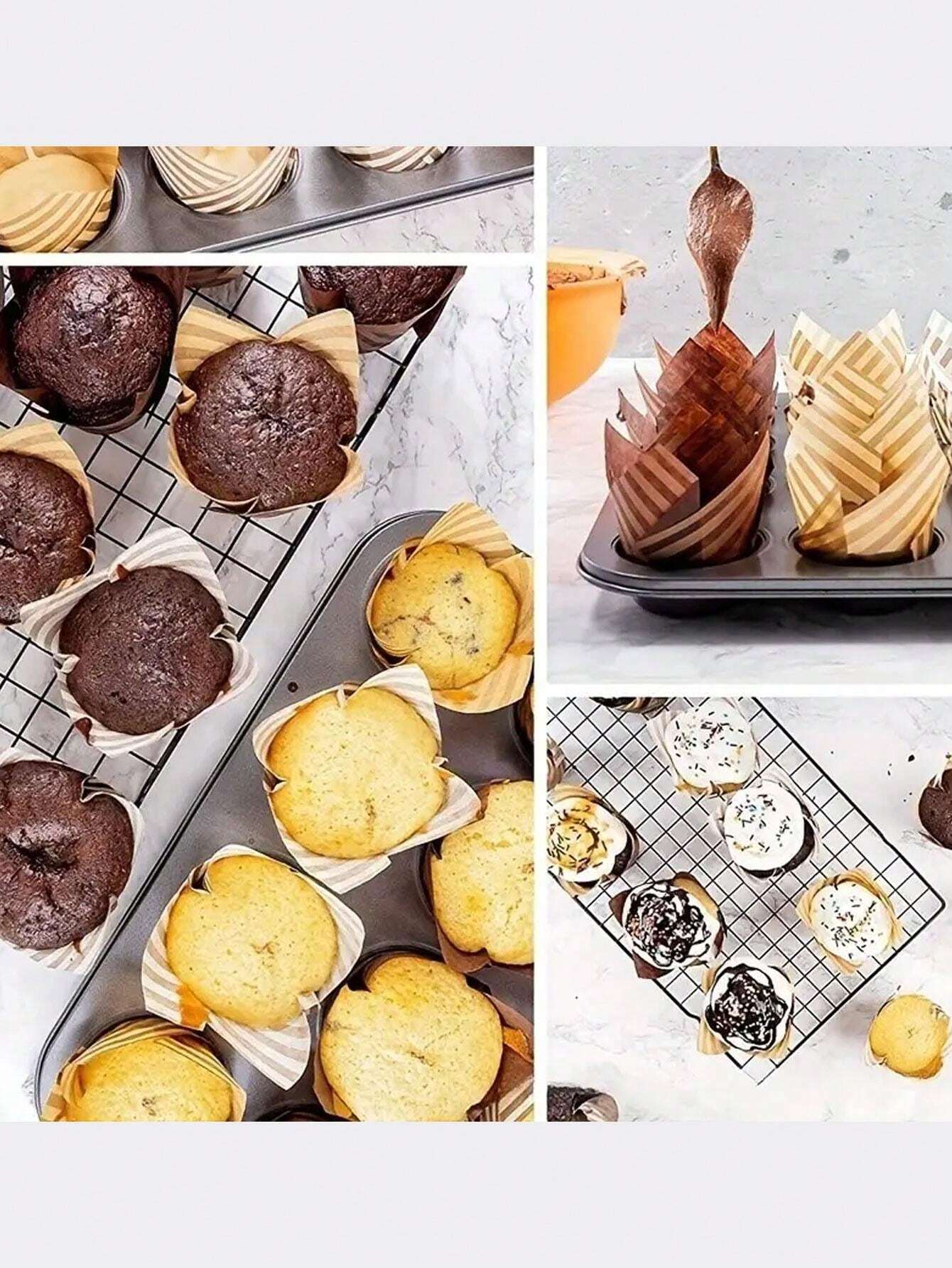 50pcs Chic Tulip Striped Paper Muffin Cups - Perfect For Cupcakes ...