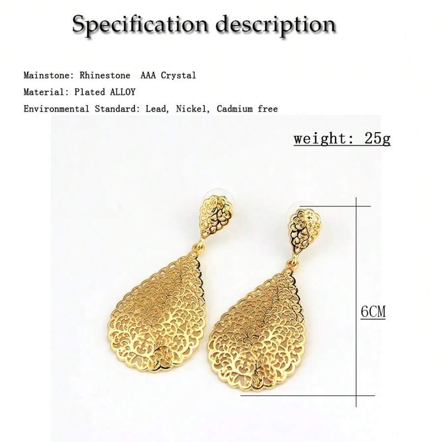 1 Pair Gold Color Alloy Arabesque Drop Earring For Women Arabic Court ...