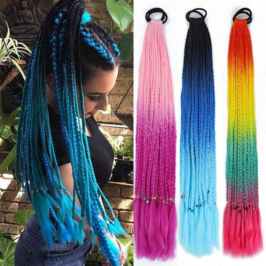 26 Inch 2 Packs Box Braids Hair For Kids Box Braid Ponytail Extensions ...