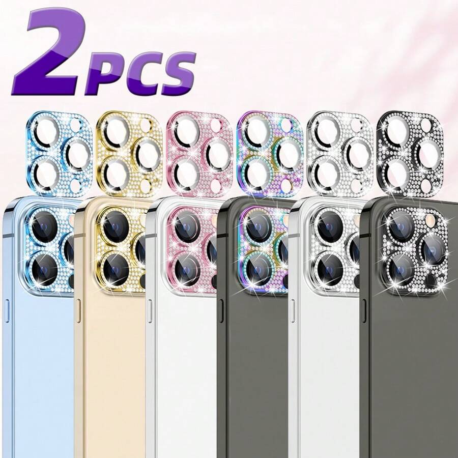 [2 Pcs] Glitter Crystal Camera Lens Protector Glitter Diamond Metal ...