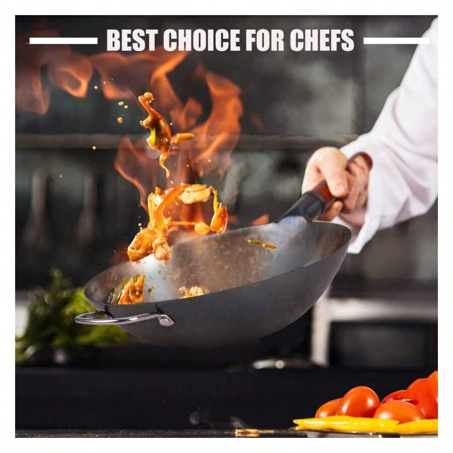 Carbon Steel Wok Traditional Hand Hammered Wok - 13.4 Chinese Wok Round ...