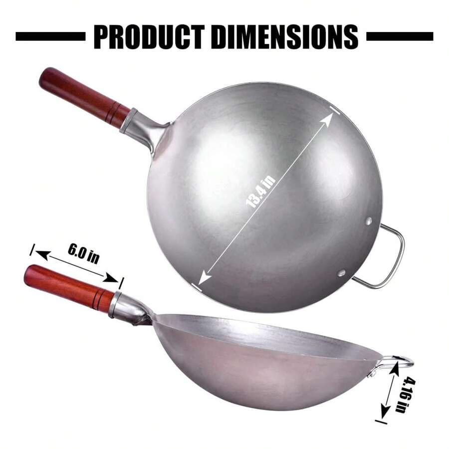 Carbon Steel Wok Traditional Hand Hammered Wok - 13.4 Chinese Wok Round ...