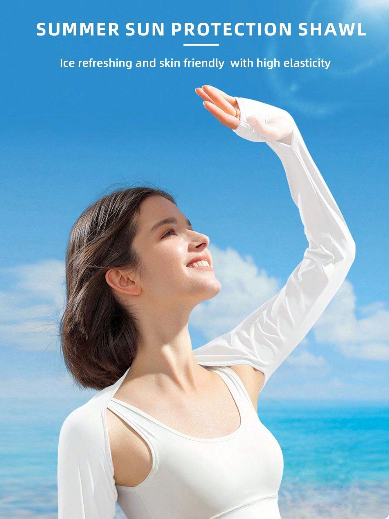 Sun Protective Anti UV 1pc White Golf Shawl Sleeve Outdoor Sports Sun ...