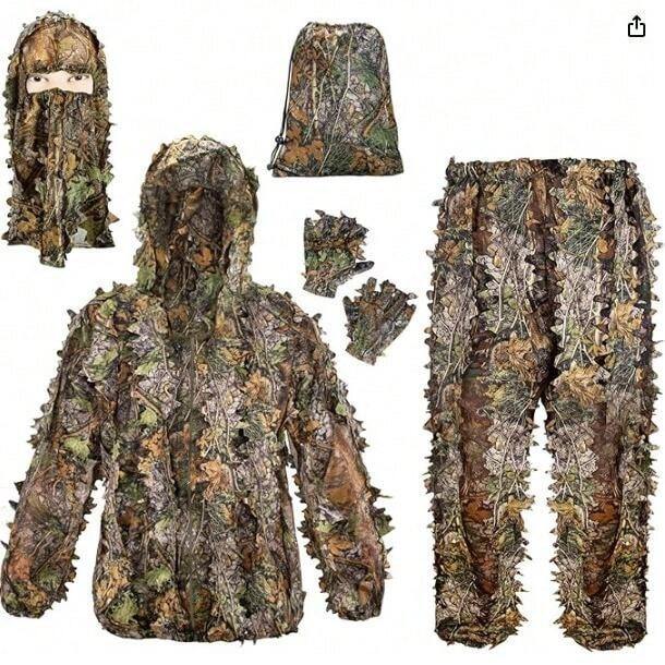Ghillie Suit, 3D Leafy Camo Suits Lightweight Hunting Camouflage Clothing Woodland Gilly Gillies ...
