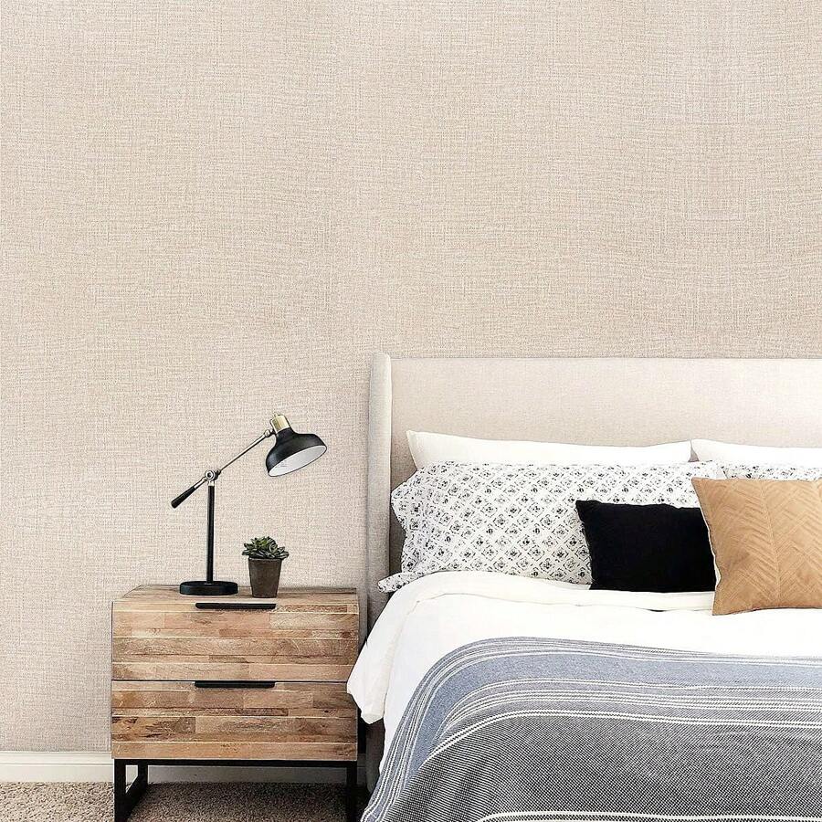 1 Rol Van Beige Linnen Patroon Zelfklevend Behang , Waterbestendig ...